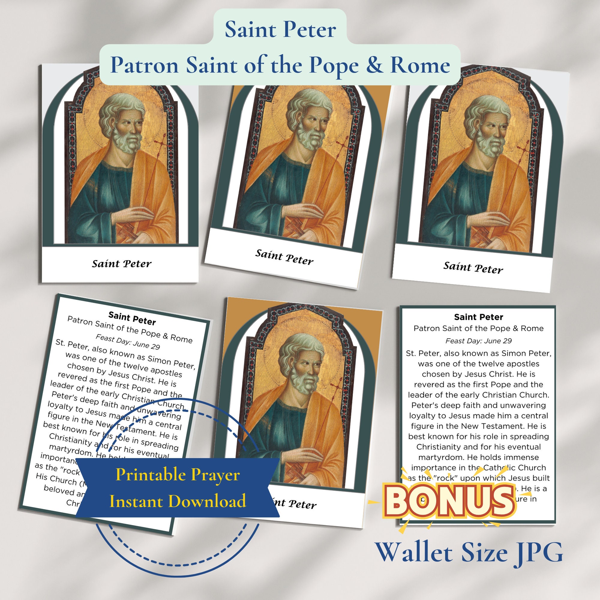 St. Peter Printable Prayer Cards Digital Printable Set for Catholics ...