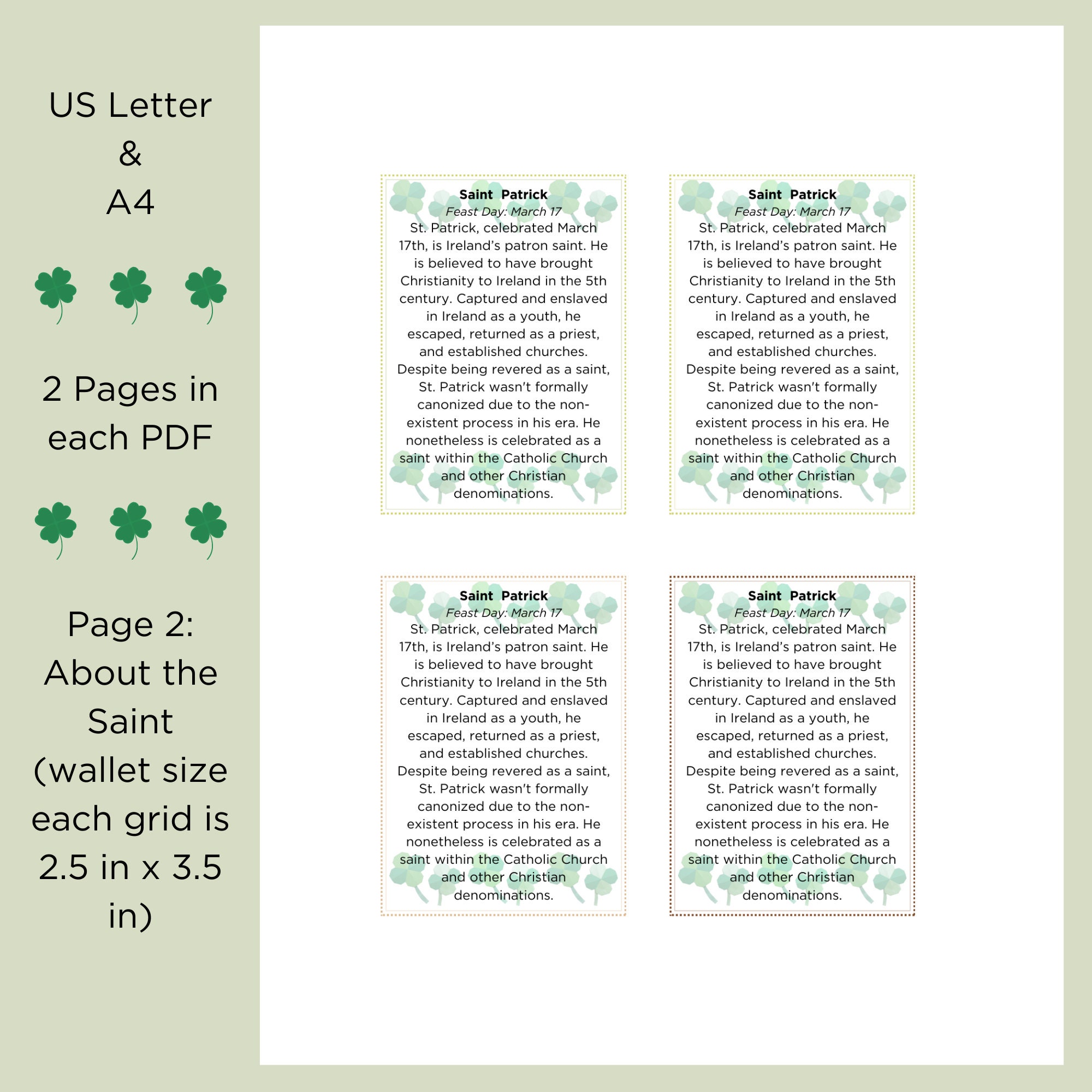 St Patrick Irish Catholic Printable Prayer Card Set Printable St ...