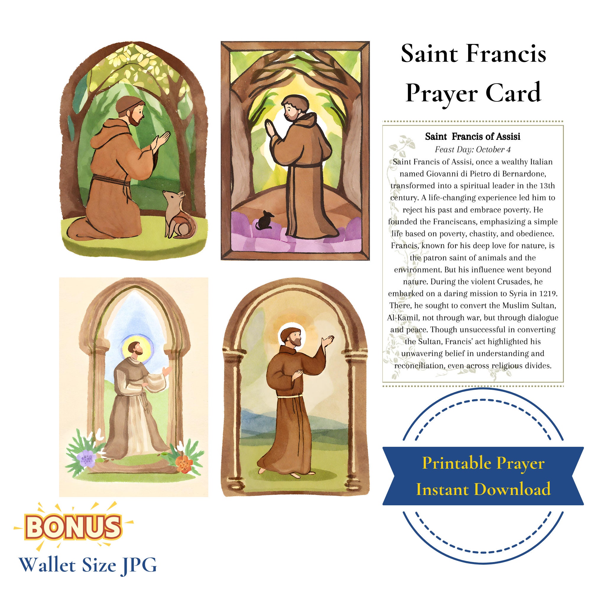 St. Francis of Assisi Printable Prayer Cards for Kids Traditional Catholic Gift Set for Children ...