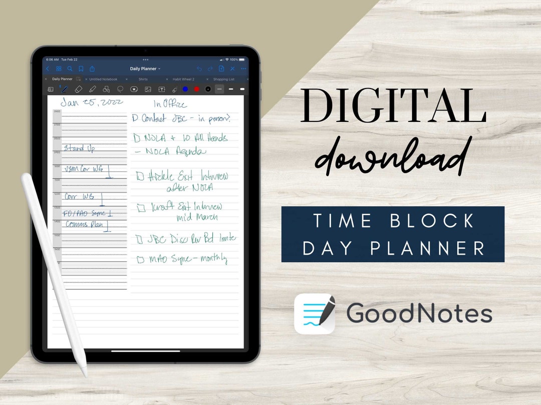 Time Block Day Planner Digital Template | PDF | Goodnotes | iPad ...