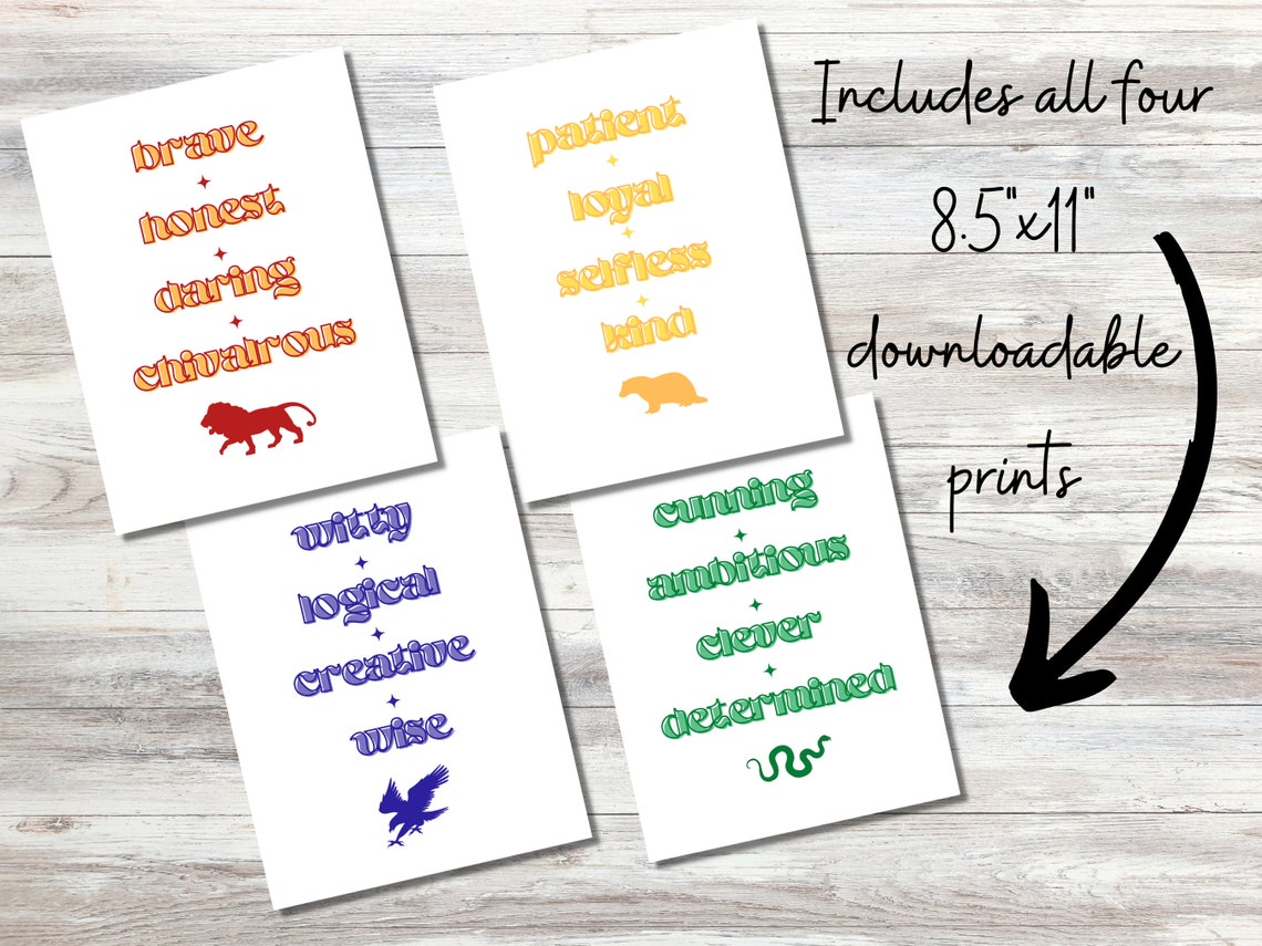 Wizard House Personality Traits Art Print 4 Images 8.5 X 11 - Etsy