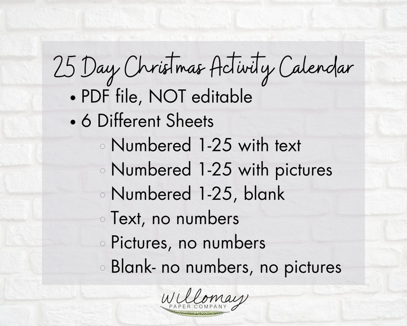 Christmas Activity Calendar Printable - Etsy