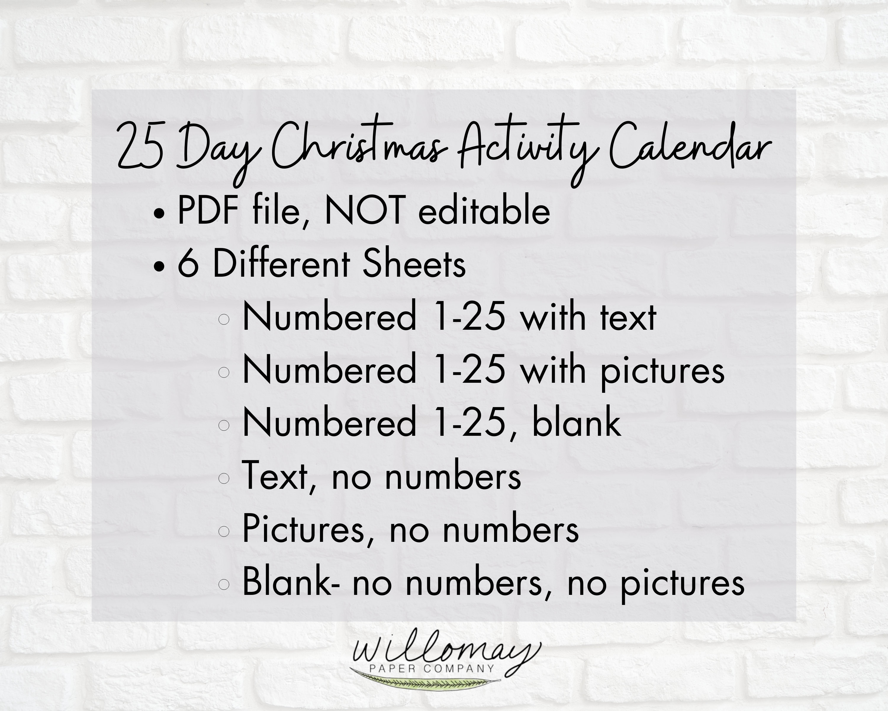 Christmas Activity Calendar Printable - Etsy