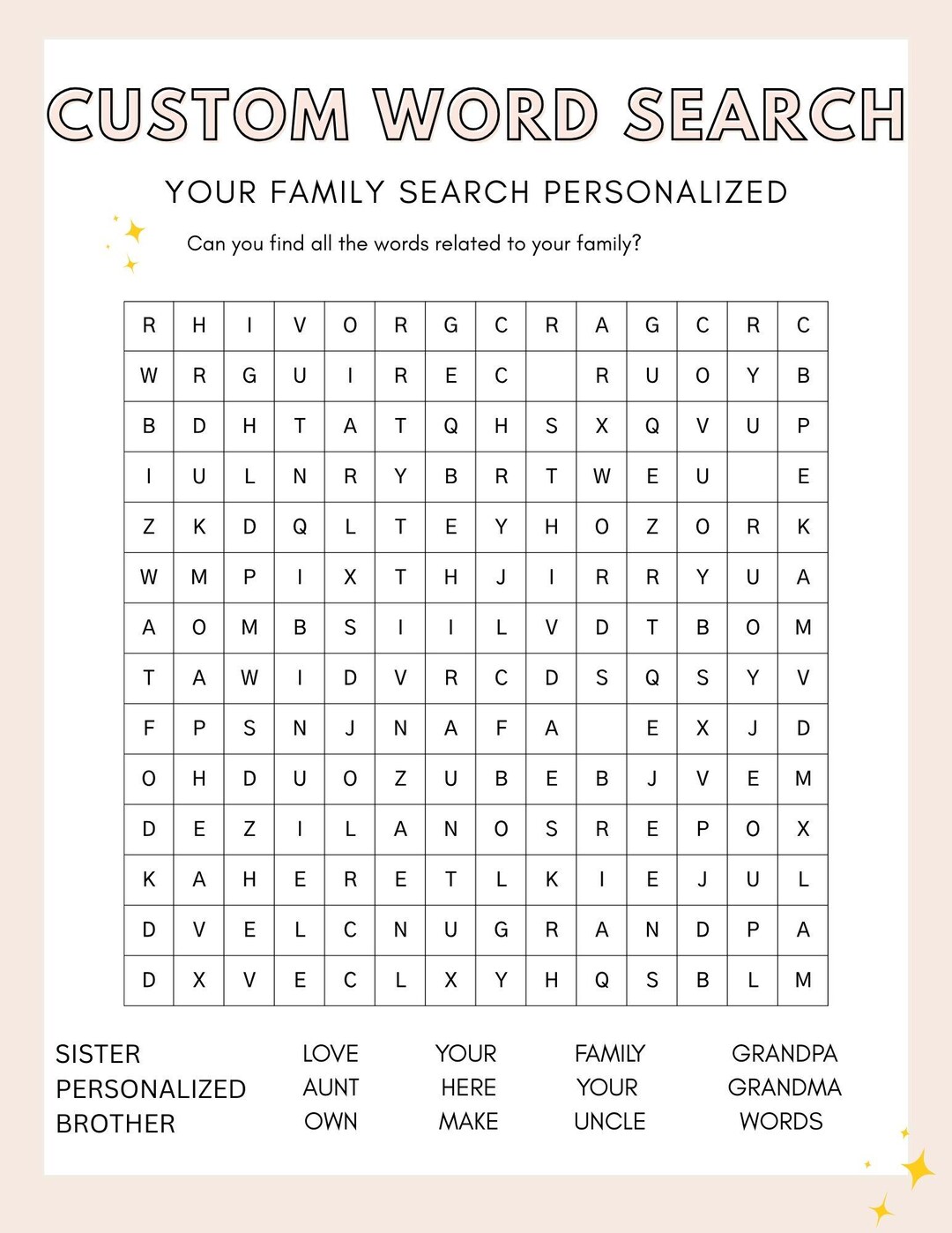 Personalized Family Word Search Puzzle | Custom Keepsake (PDF Pattern ...