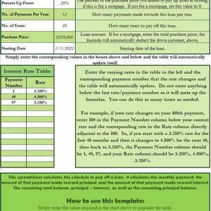 Easy-to-use Amortization Schedule With Variable Interest Rates - Etsy