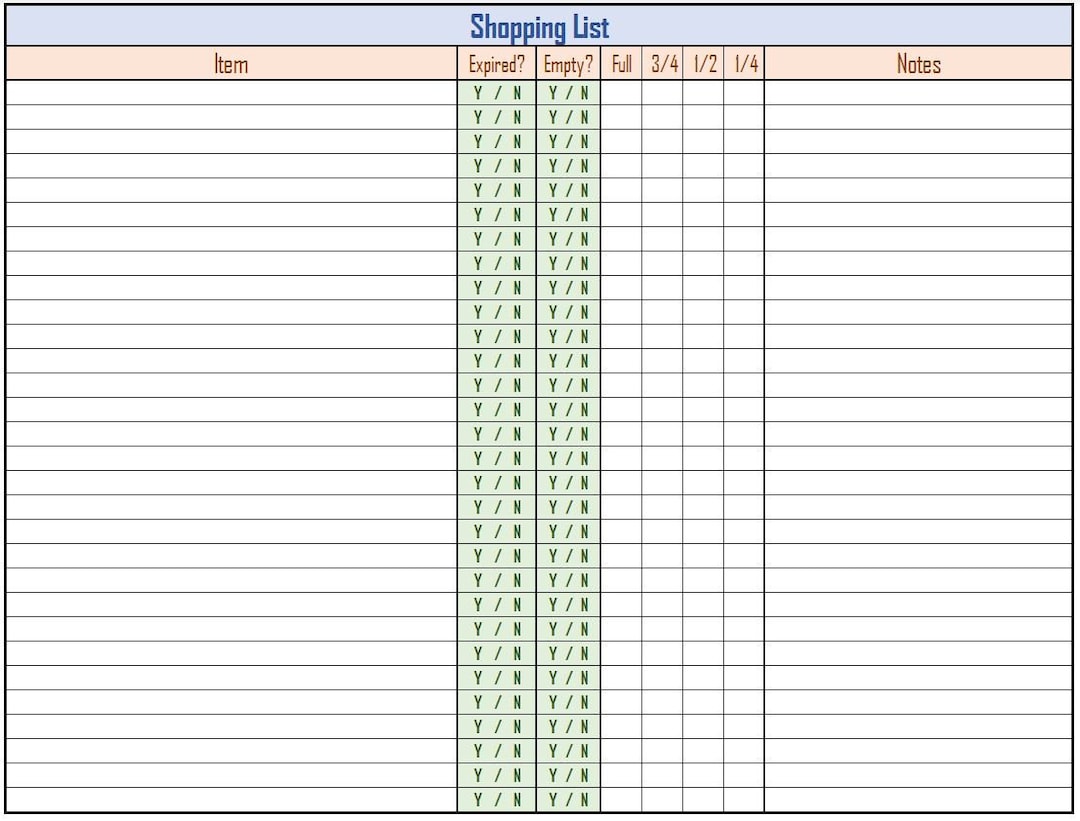 Simple Shopping List With Expiration and Notes Sections - Etsy