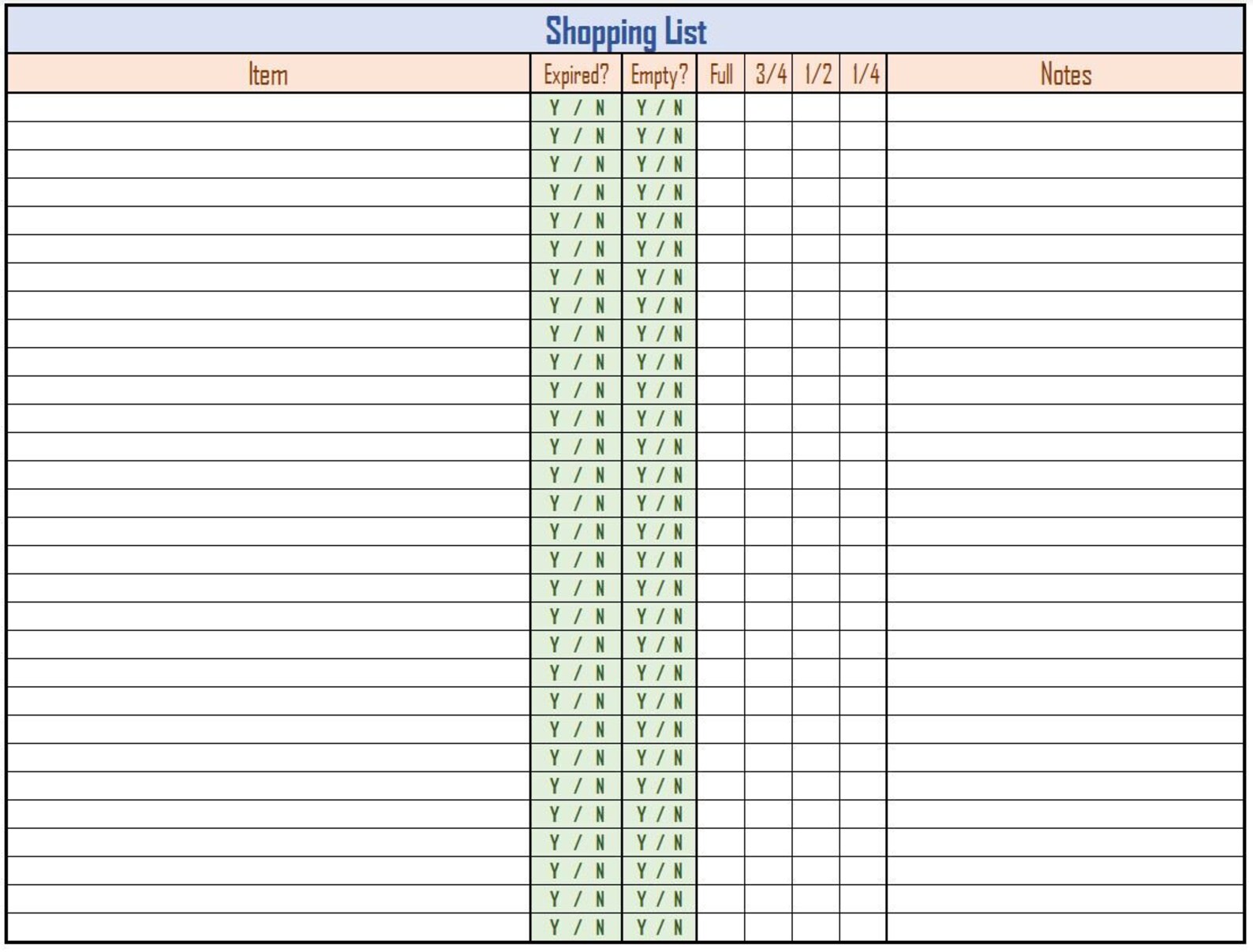 Simple Shopping List With Expiration and Notes Sections - Etsy