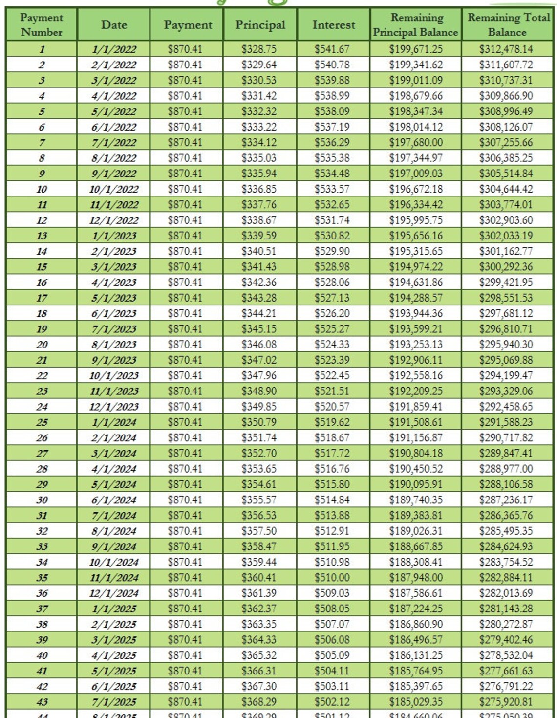 Easy-to-use Amortization Schedule With Variable Interest Rates - Etsy