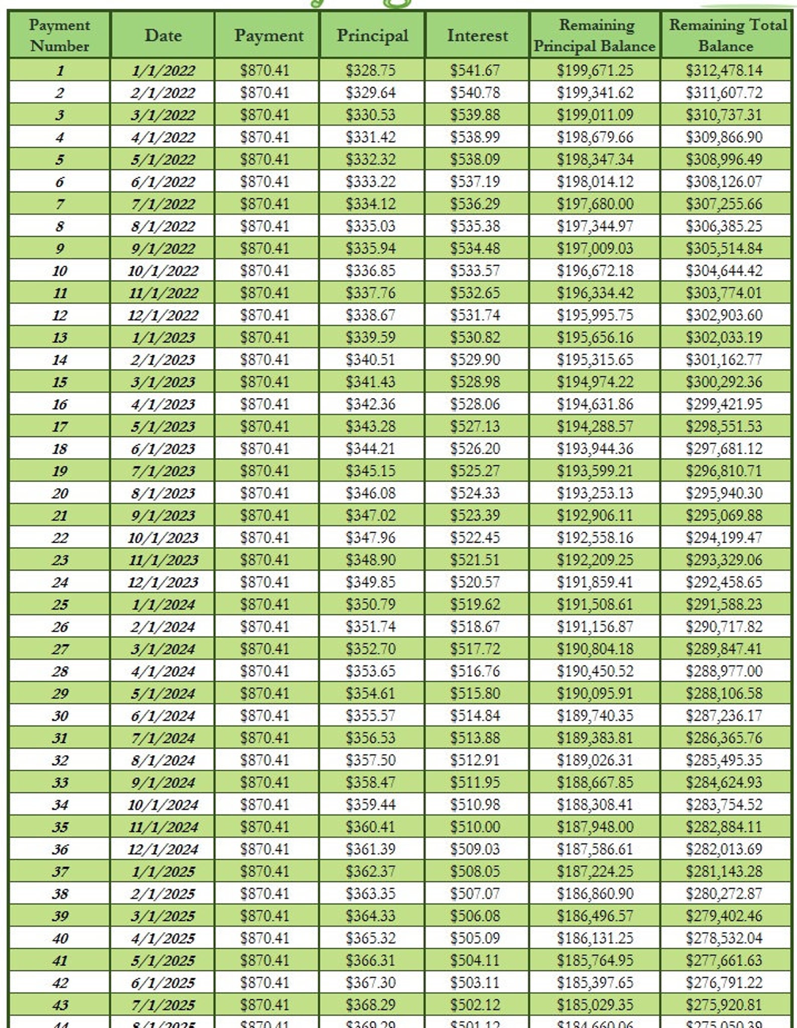 Easy-to-use Amortization Schedule With Variable Interest Rates - Etsy
