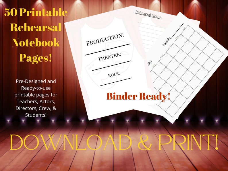 Printable Theatre Rehearsal Notebook Digital Download! - Etsy