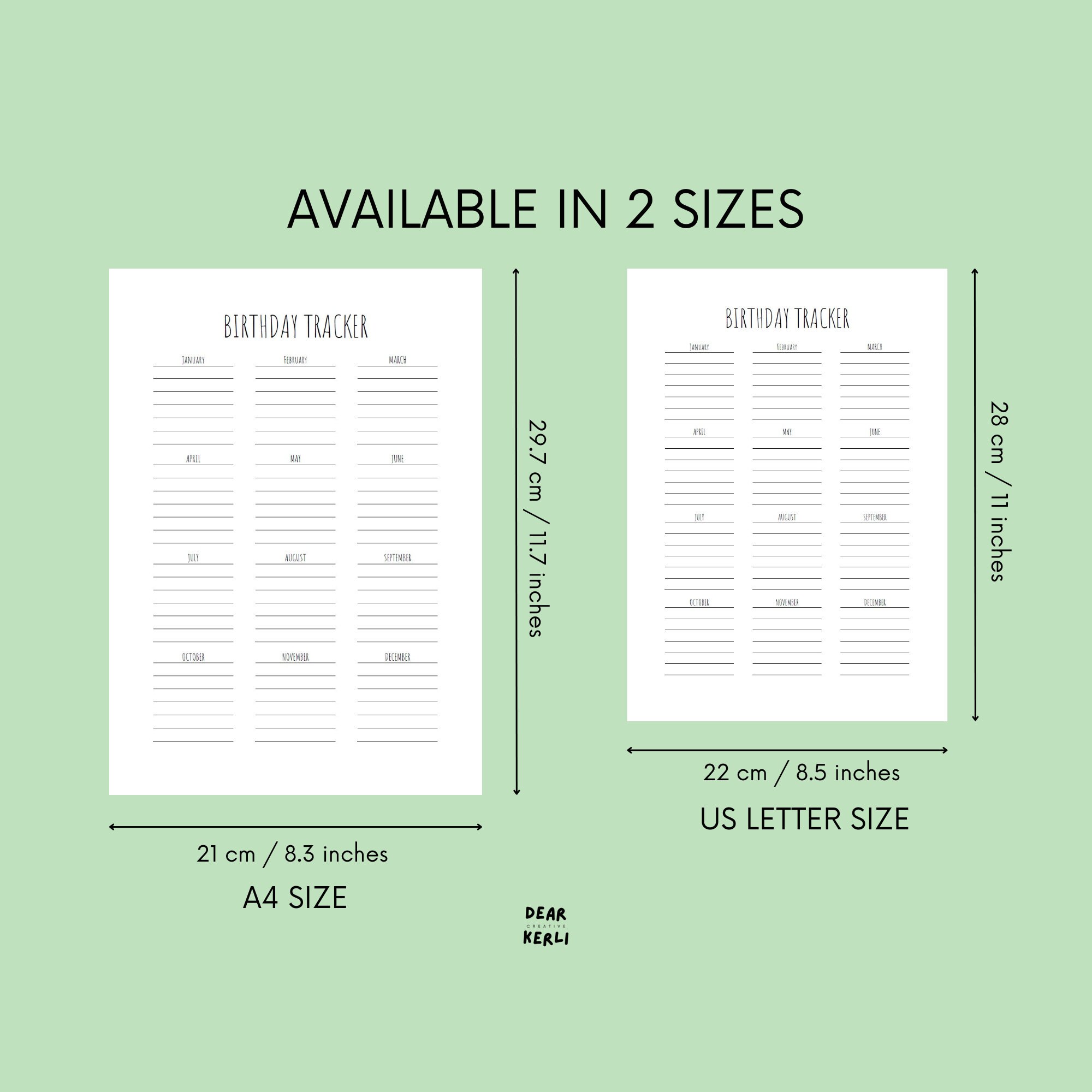 Birthday Tracker Simple Birthday List for Family Birthday Calendar ...