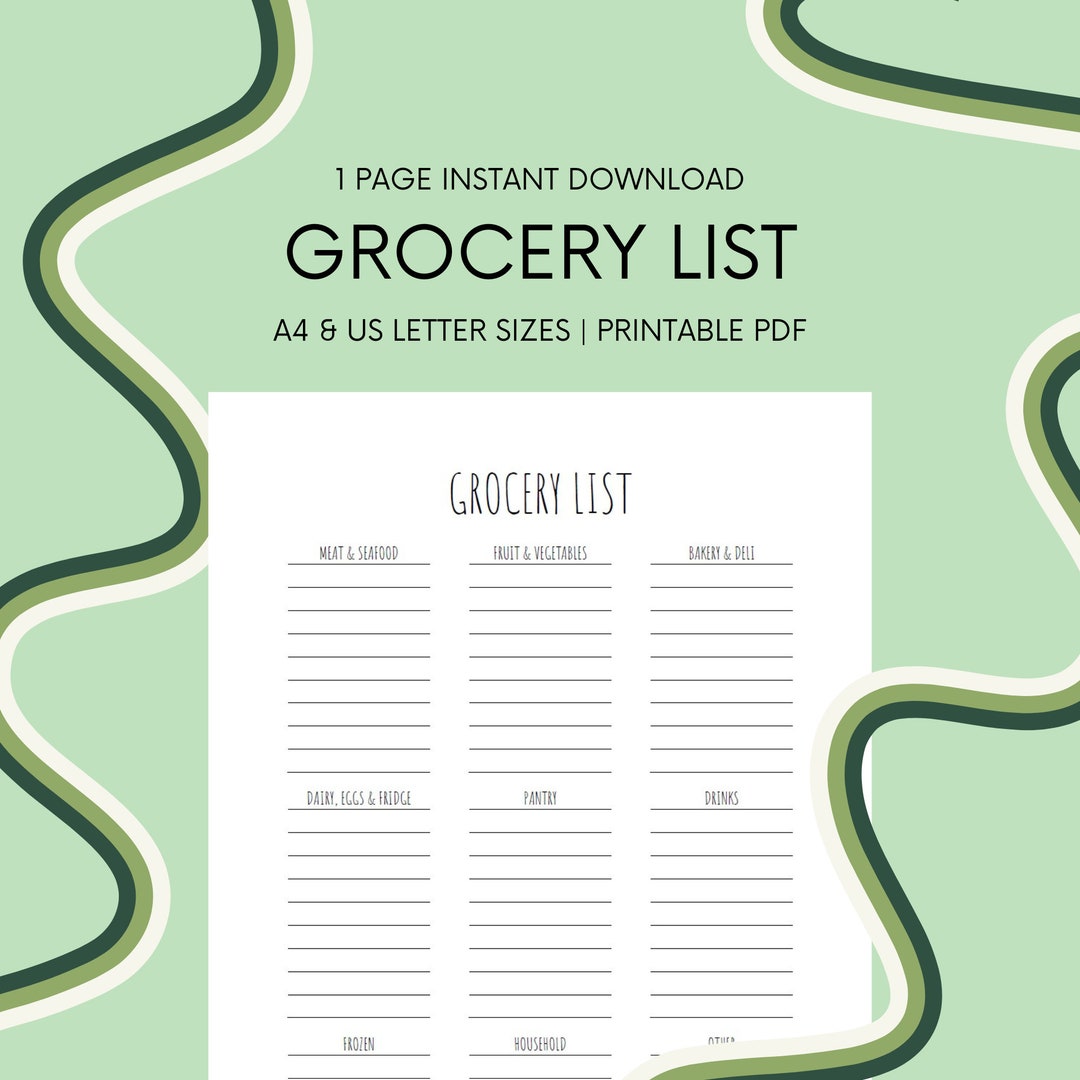 Simple Grocery List Minimal Shopping List Printable Grocery List ...