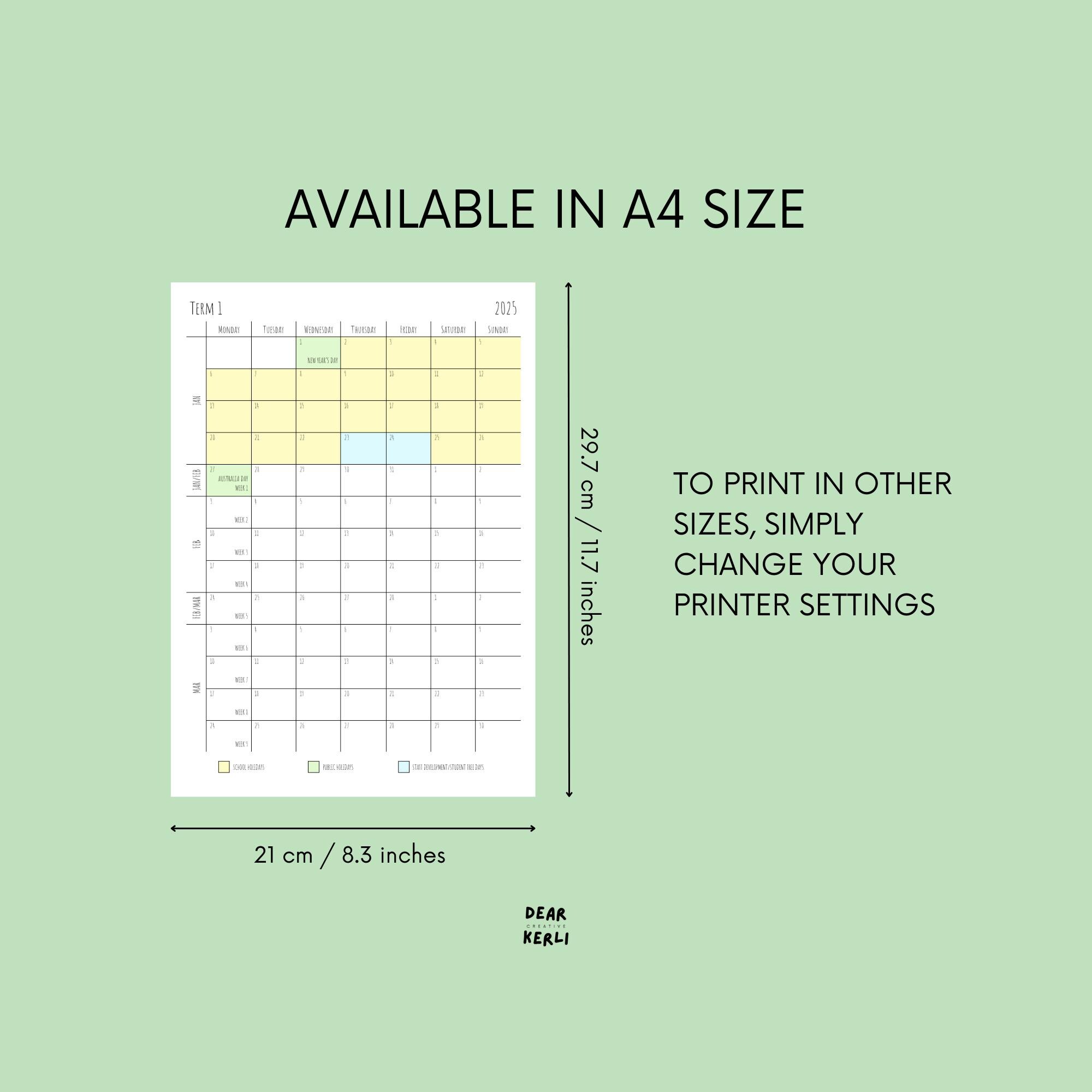 2025 QLD School Calendar Term by Term Calendar Portrait School Term ...