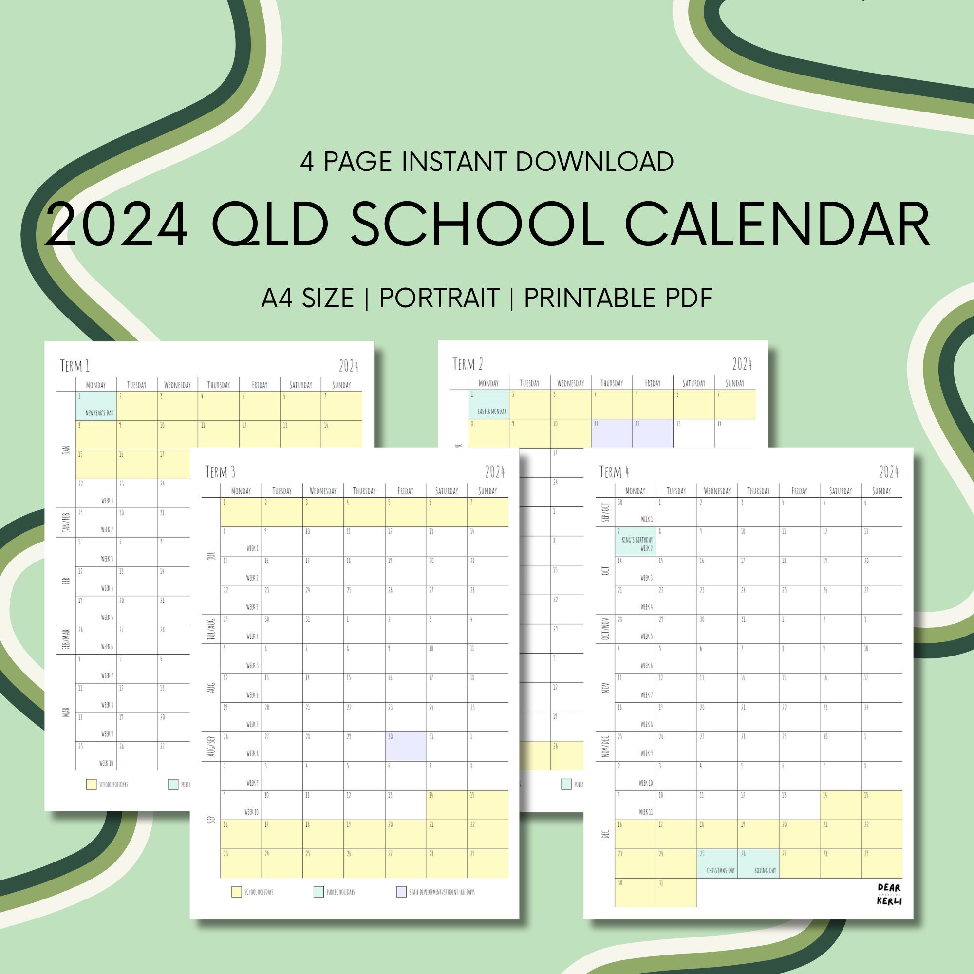 2024 QLD School Calendar Term by Term Calendar Portrait School Term ...
