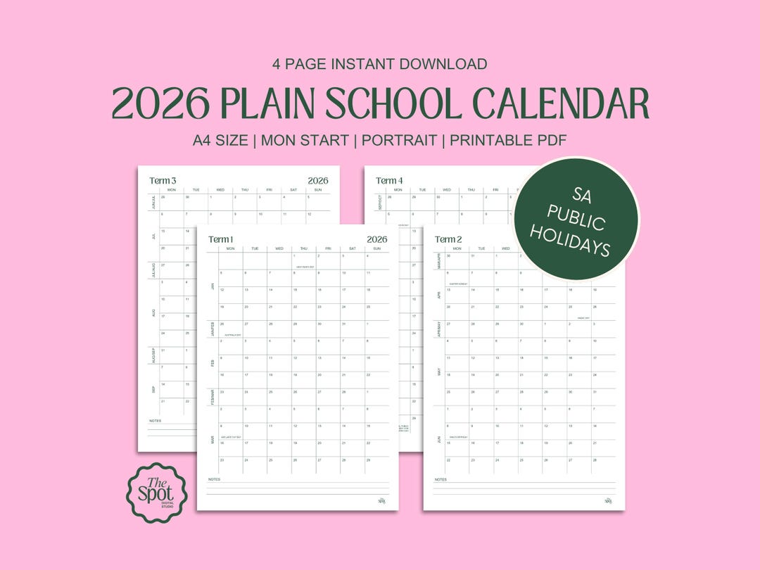 2026 Plain South Australia School Calendar: Term Planner With SA Public ...