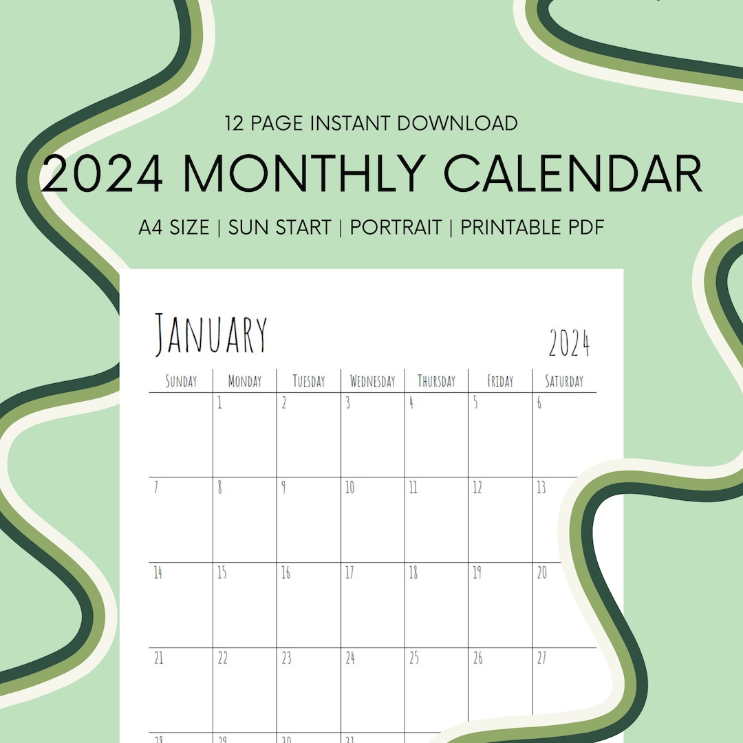 2024 Monthly Calendar Simple Calendar Portrait 2024 Monthly Printable ...