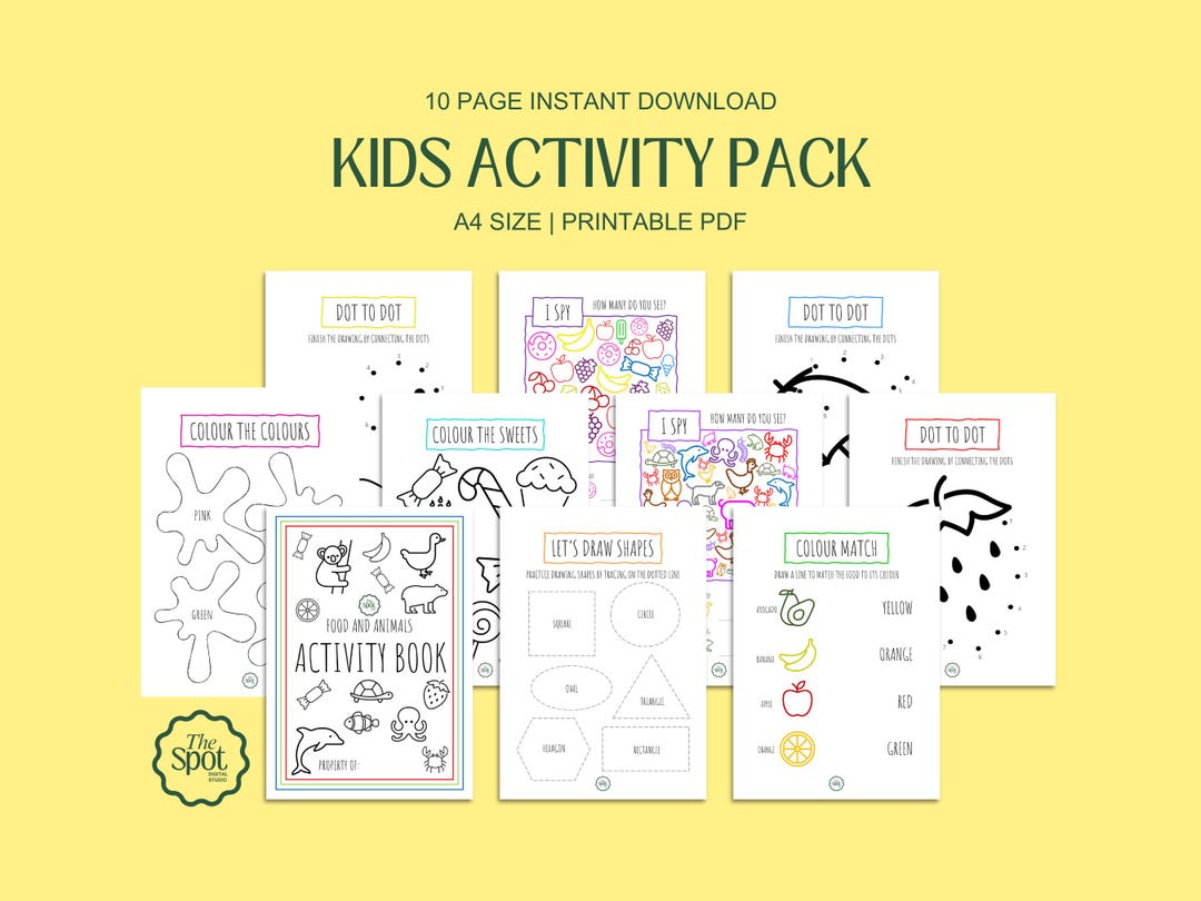 Kids Activity Pack Printable Worksheets Food Animals Pdf Etsy