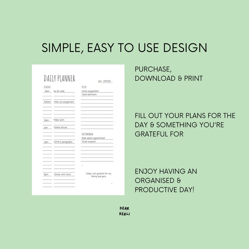 Simple Daily Planner Simple Planner Minimal Productive Planner Digital Printable PDF Instant ...