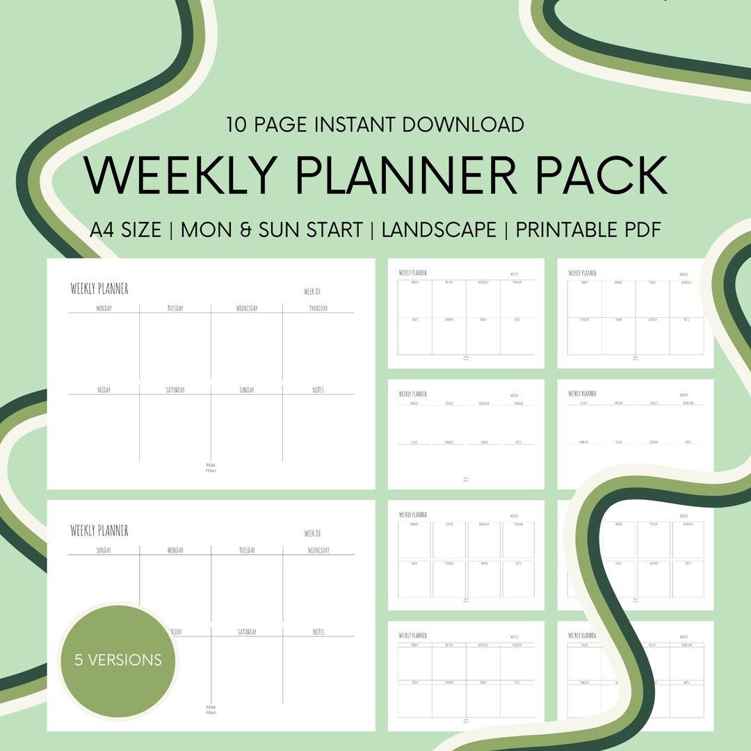 Weekly Planner Pack Landscape Weekly Planner for Weekly Tasks Planner ...
