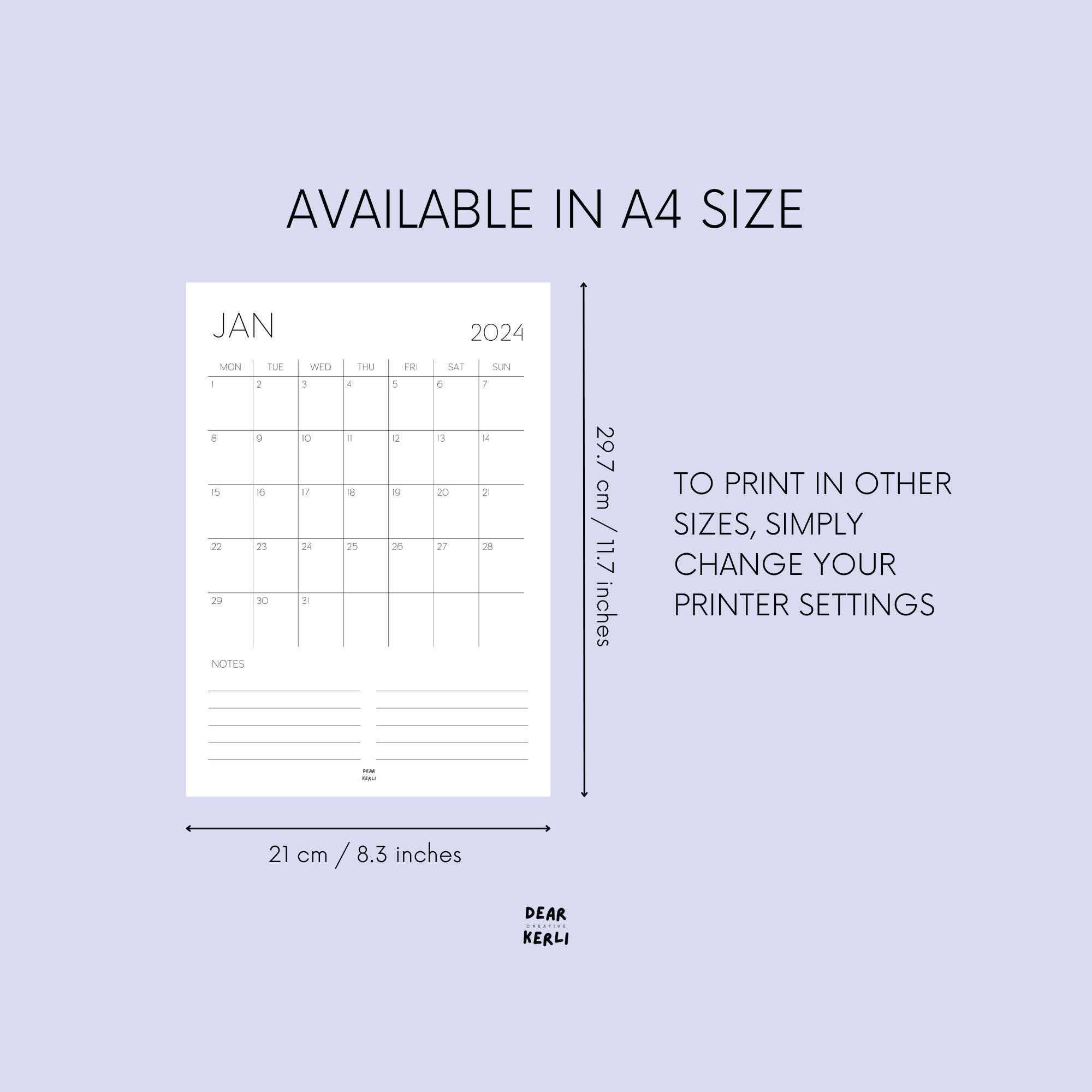 2024 Monthly Calendar Portrait 2024 Calendar Printable Portrait ...