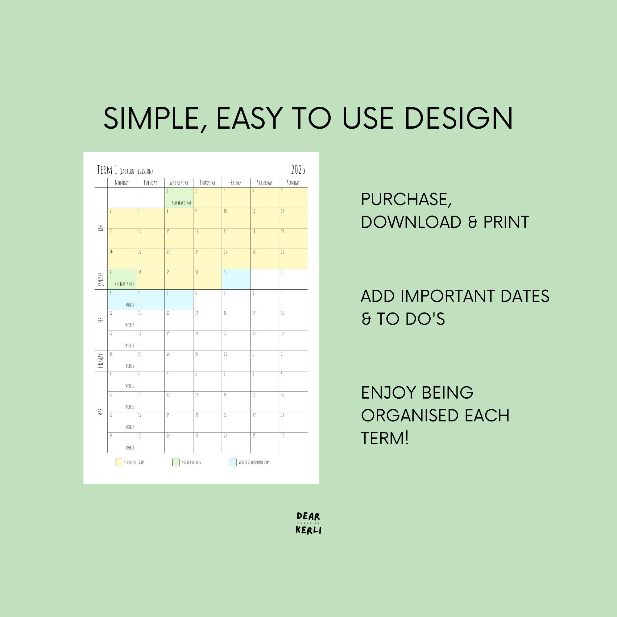2025 NSW *eastern Division* School Calendar Term by Term Calendar ...