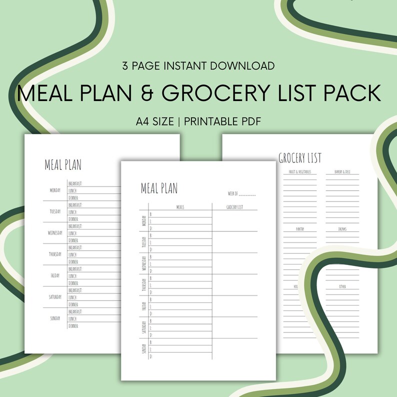 Meal Plan Grocery List Pack Simple Grocery List Minimal - Etsy