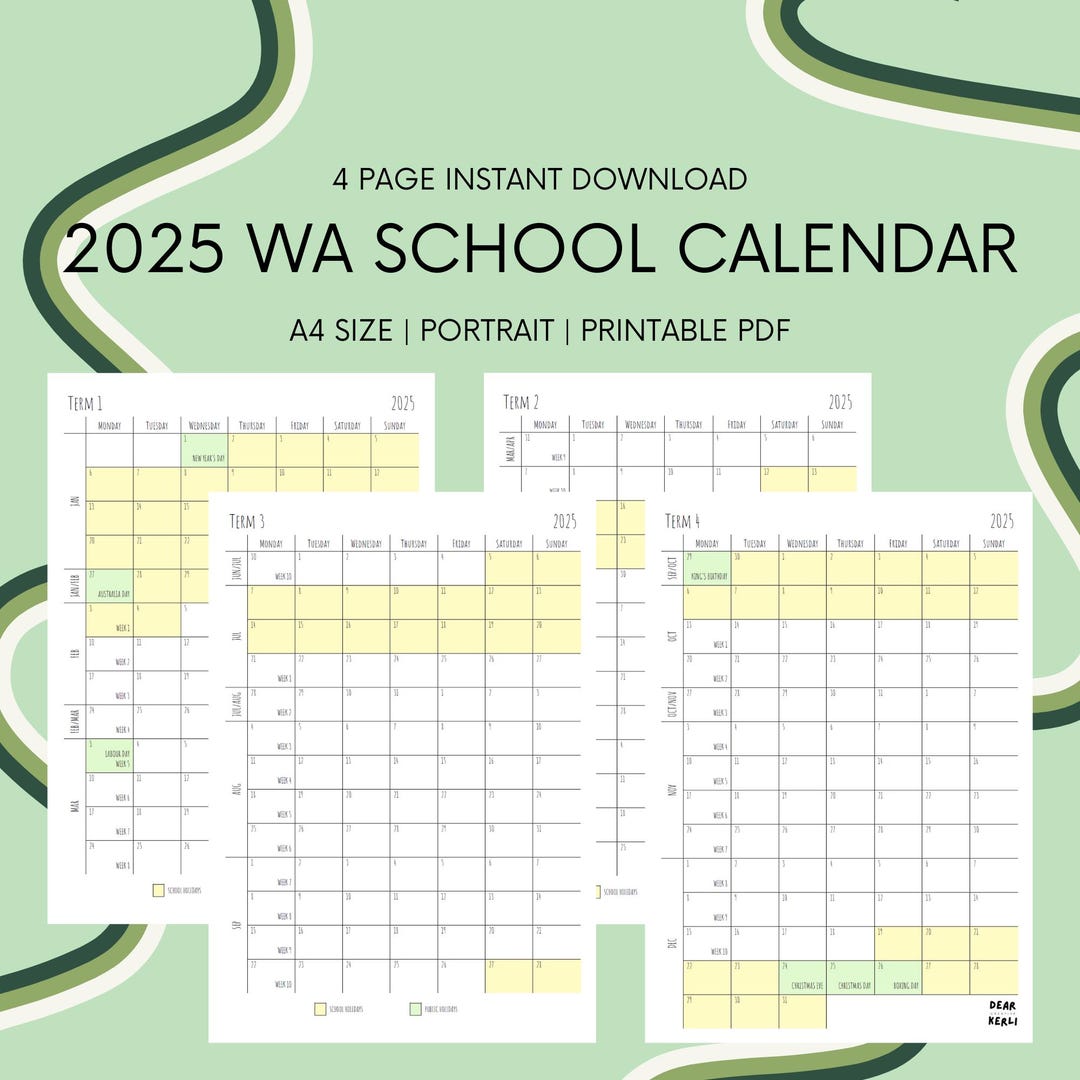 2025 Western Australia School Calendar Term by Term Calendar Portrait ...