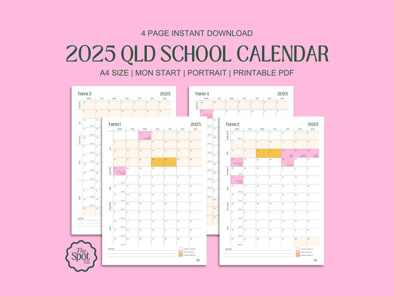 2025 QLD School Calendar Term by Term Calendar Portrait School Term ...