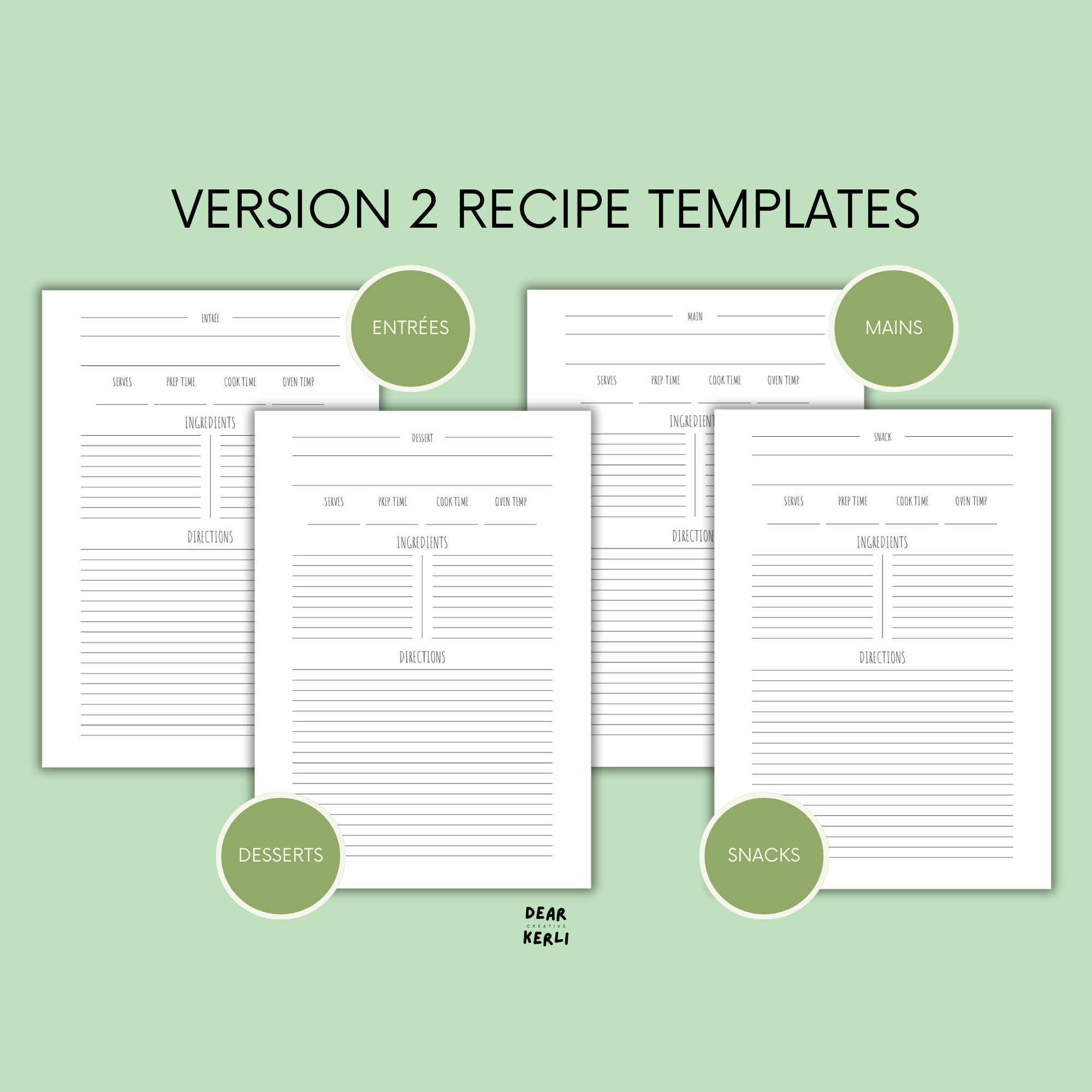Recipe Template Printable Template for Recipe Page for Cookbook ...