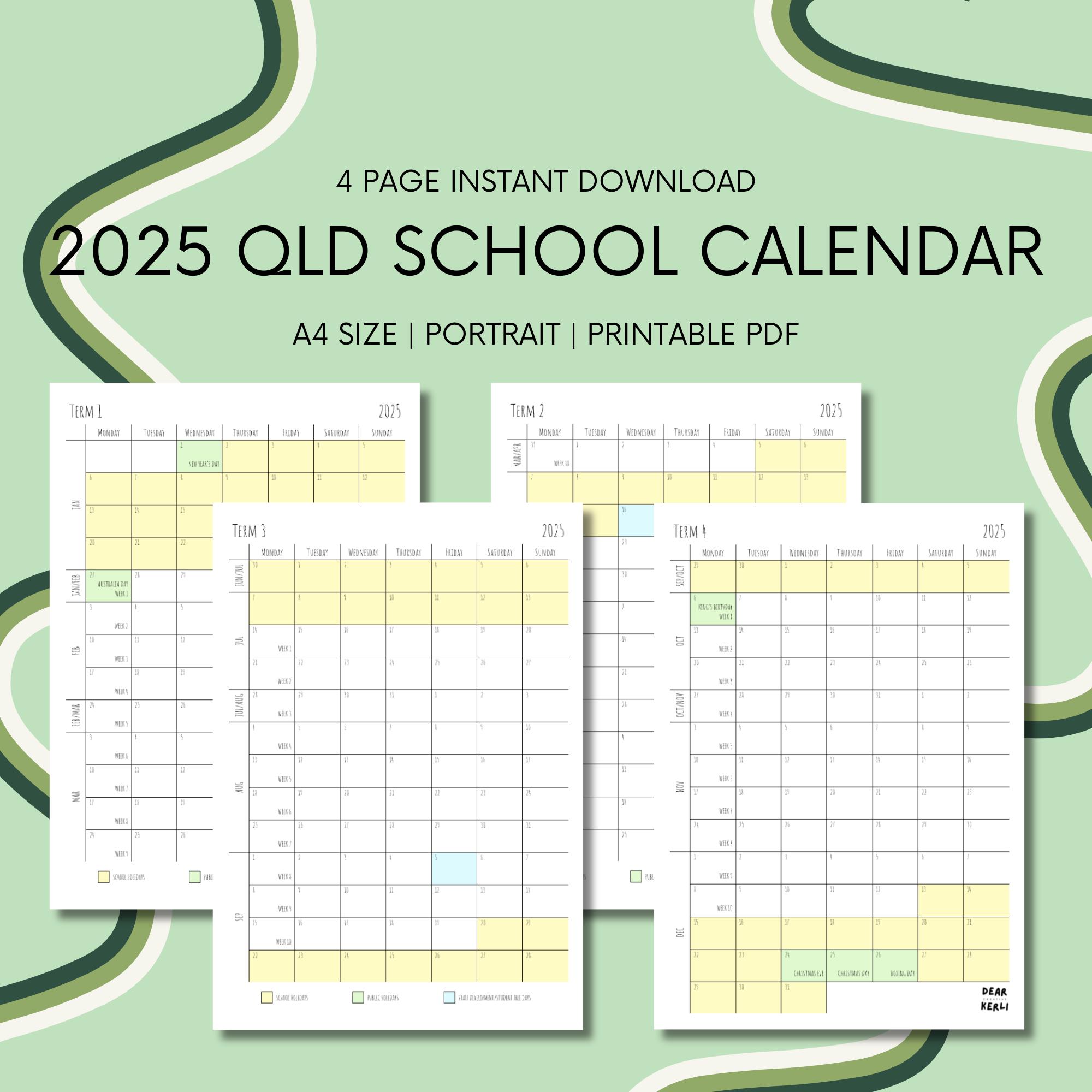 2025 QLD School Calendar Term by Term Calendar Portrait School Term ...