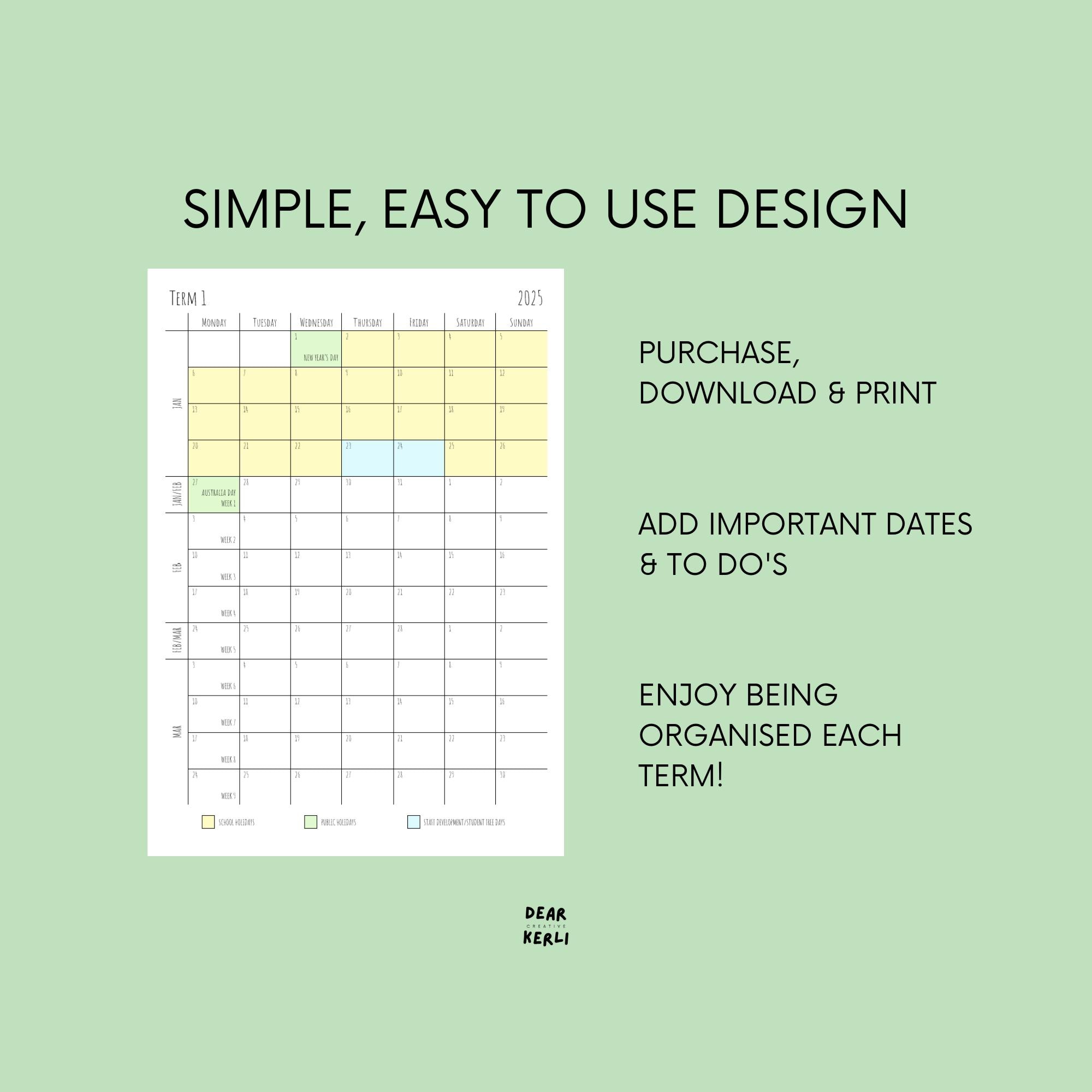 2025 QLD School Calendar Term by Term Calendar Portrait School Term ...