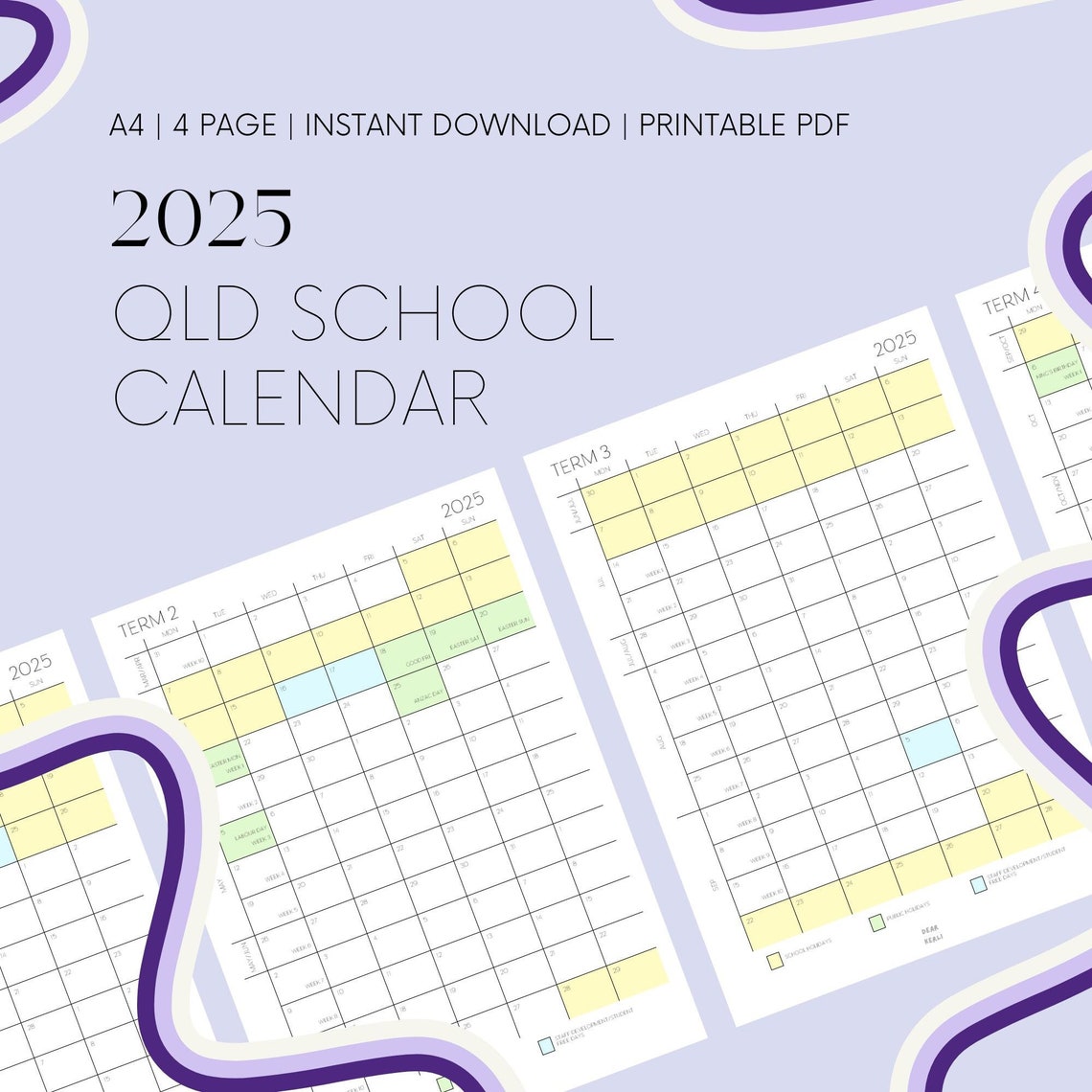 2025 QLD School Term Calendar Term by Term Calendar Portrait School ...
