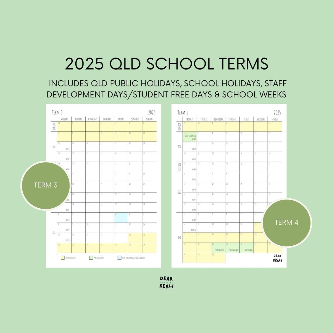 2025 QLD School Calendar Term by Term Calendar Portrait School Term ...