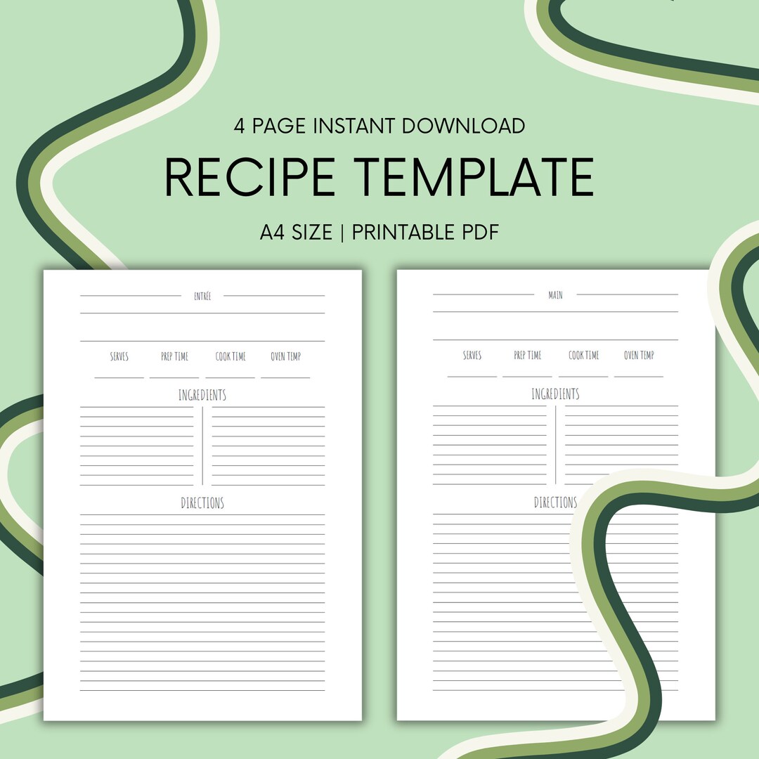 Printable Recipe Template: Simple Cookbook Page (PDF Download) - Etsy