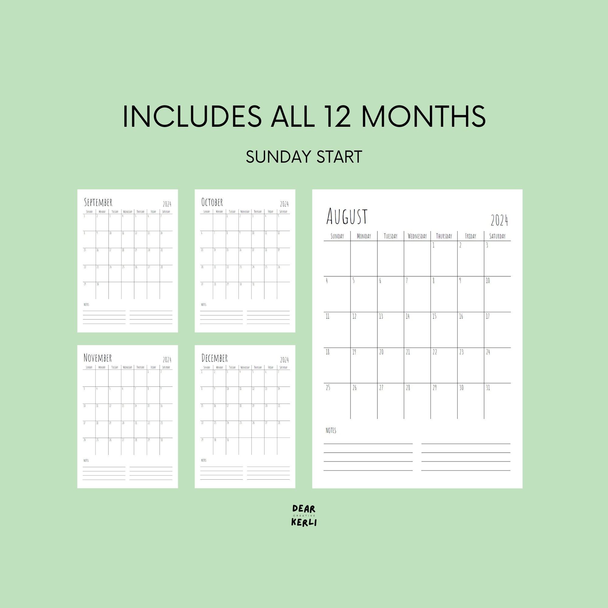 2024 Monthly Calendar Simple Calendar Portrait 2024 Monthly Printable ...
