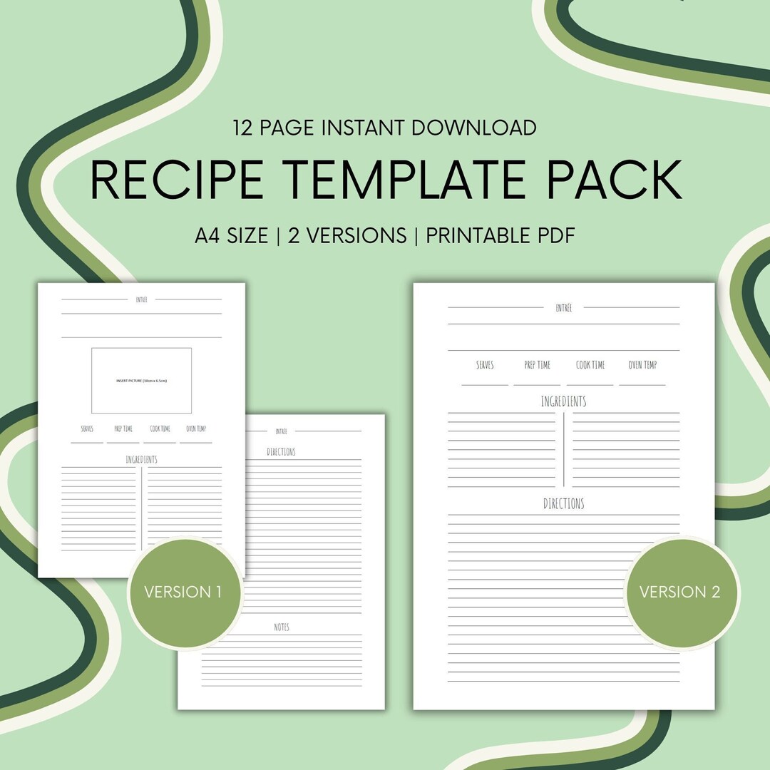 Recipe Template Printable Template for Recipe Page for - Etsy