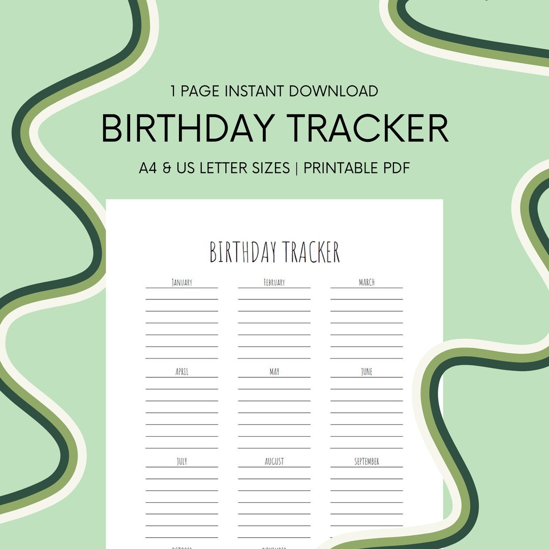 Birthday Tracker Simple Birthday List for Family Birthday Calendar ...