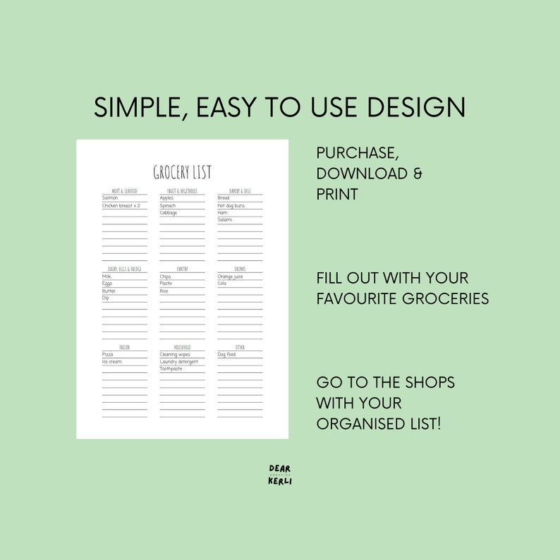 Simple Grocery List Minimal Shopping List Printable Grocery - Etsy ...