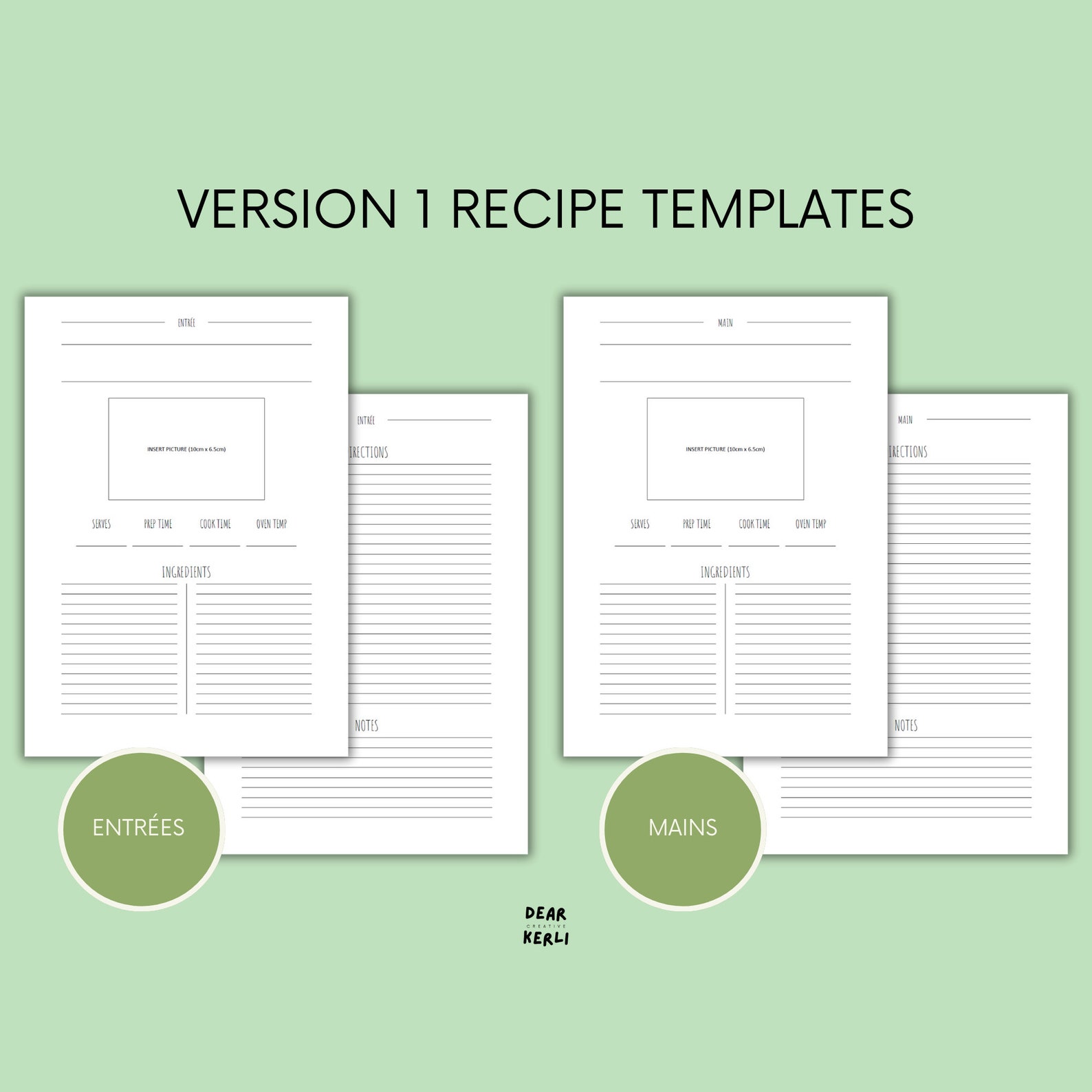 Recipe Template Printable Template for Recipe Page for Cookbook ...