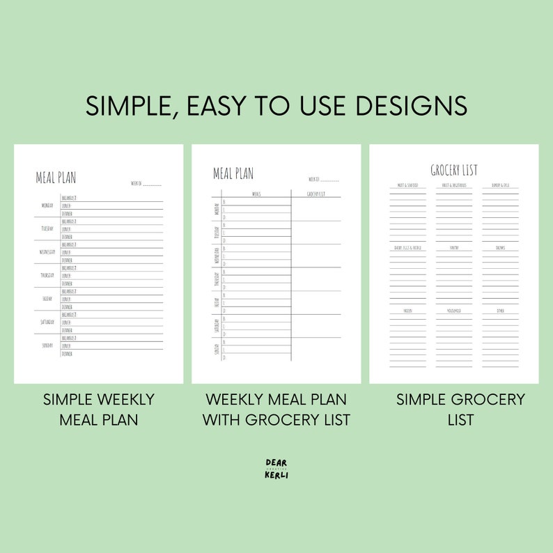 Meal Plan Grocery List Pack Simple Grocery List Minimal - Etsy