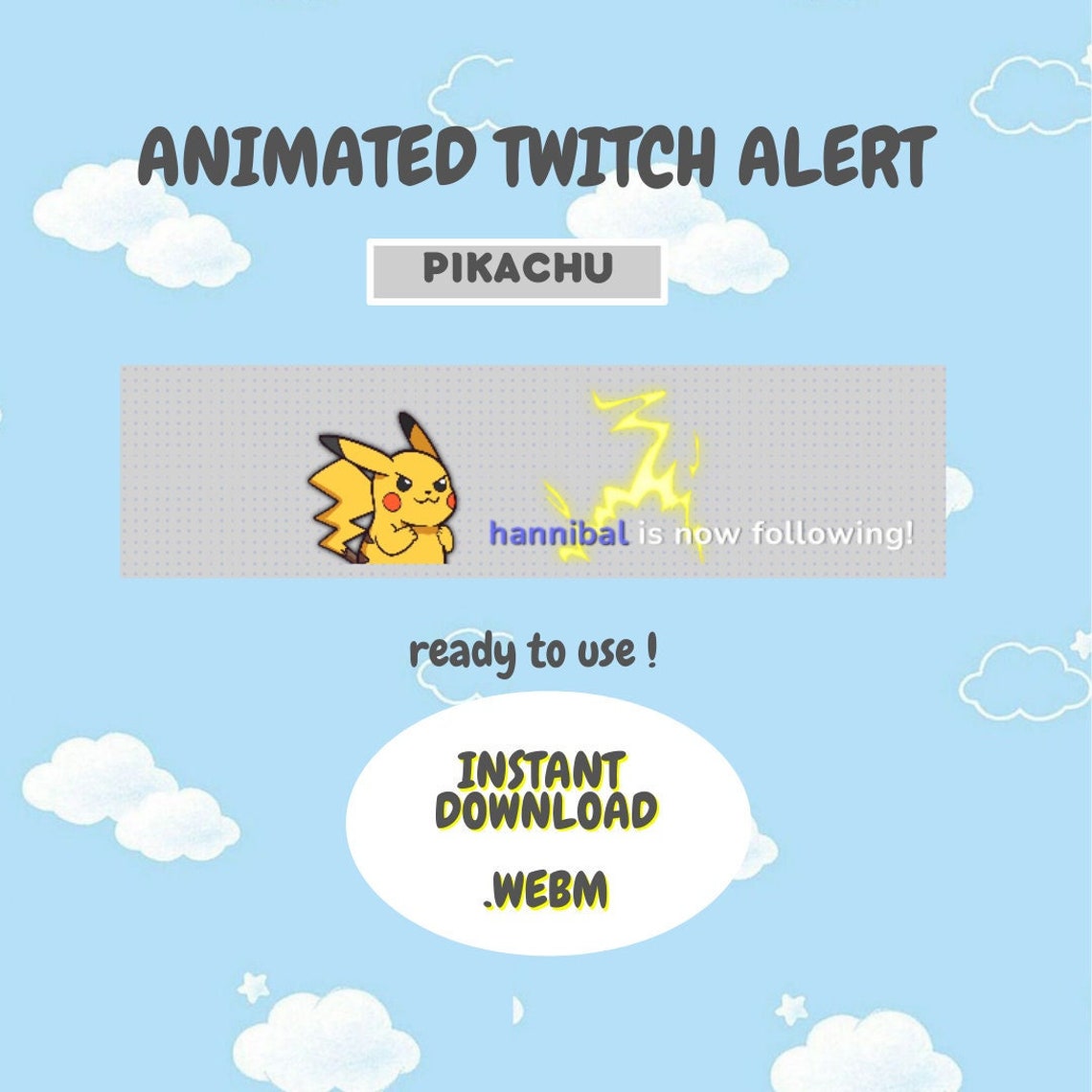 Pikachu Shooting Lighting Bolt Alert Twitch // Discord // Youtube - Etsy