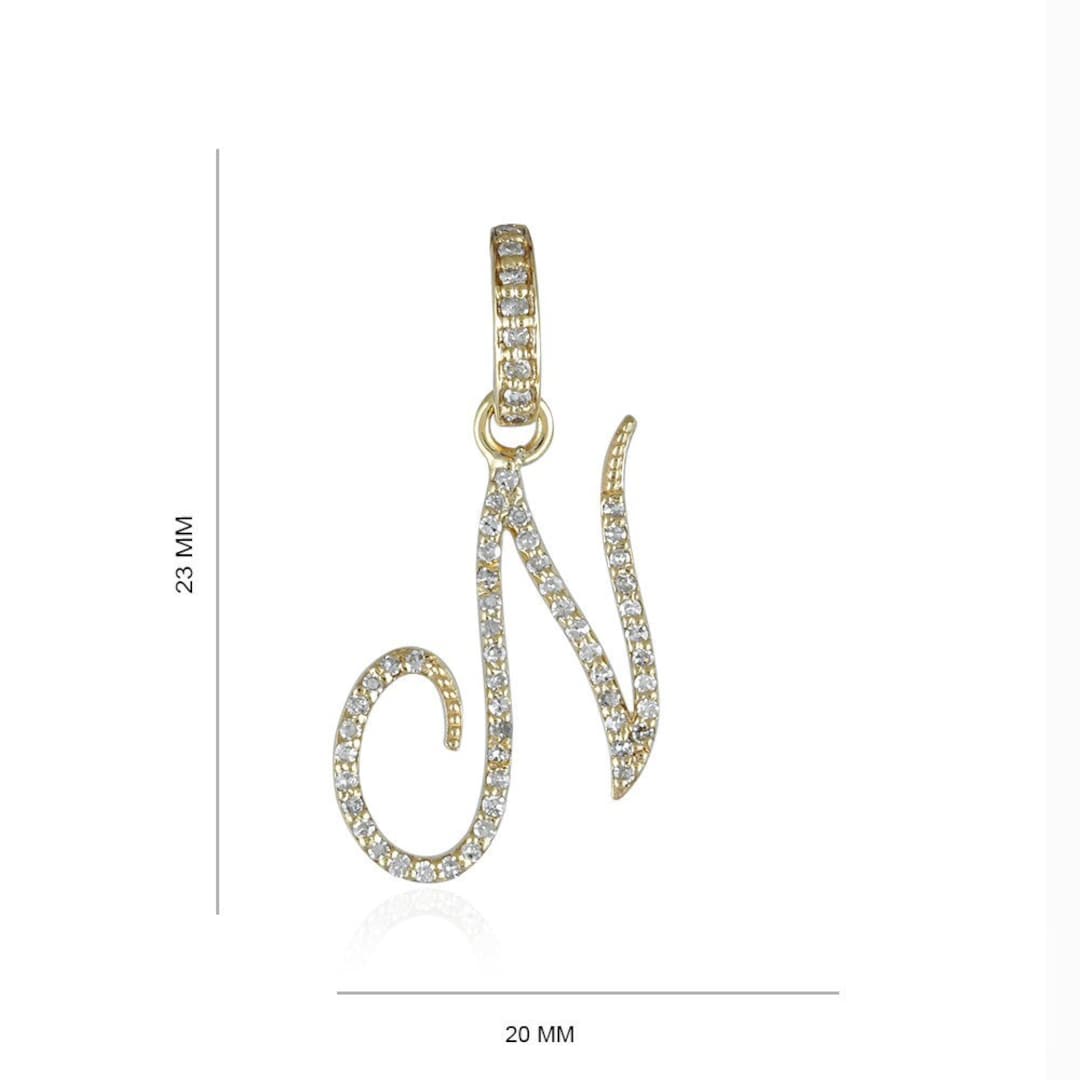 Pave Diamond Initial Letter Pendant, 14k Yellow Gold N Letter Pendant ...