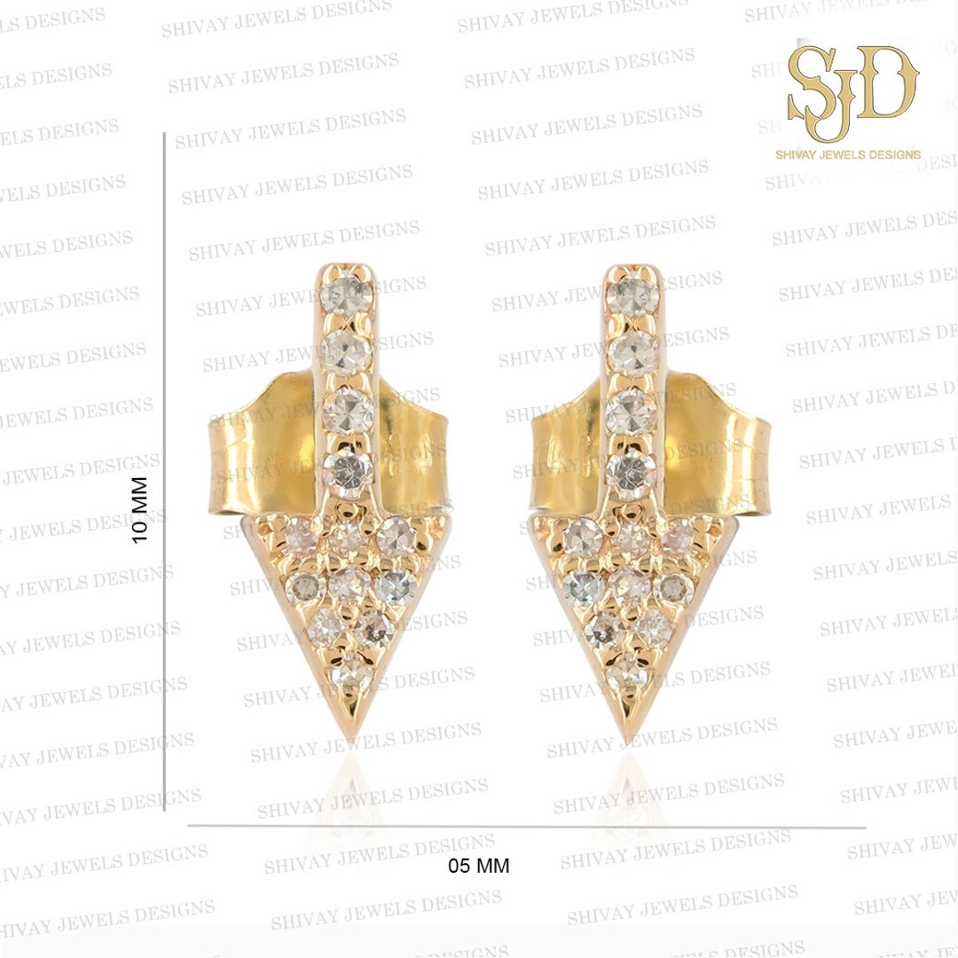 Solid 14K Gold Arrow Head Pave Studs Earring, Natural Diamond Arrow Studs, Gold Arrow Earring ...
