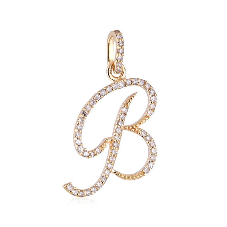 Pave Diamond Initial B Pendant: Solid 14K Yellow Gold Letter - Etsy