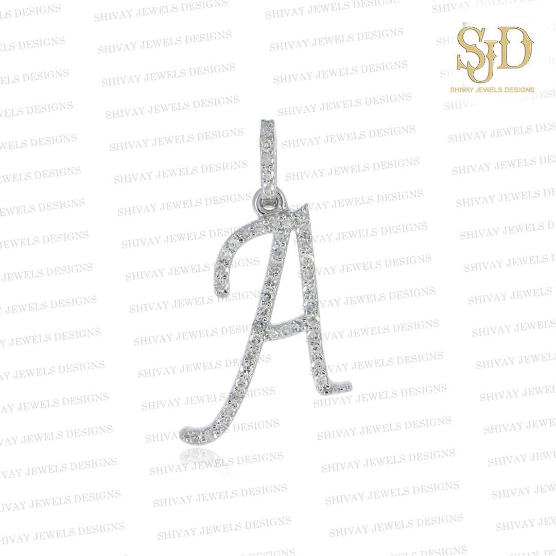 Pave Diamond Initial A Pendant: 14K Solid Gold, Cursive Letter Charm - Etsy