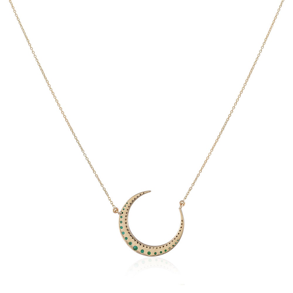 Emerald Crescent Moon Pendant 14k Yellow Gold Pave Diamond - Etsy