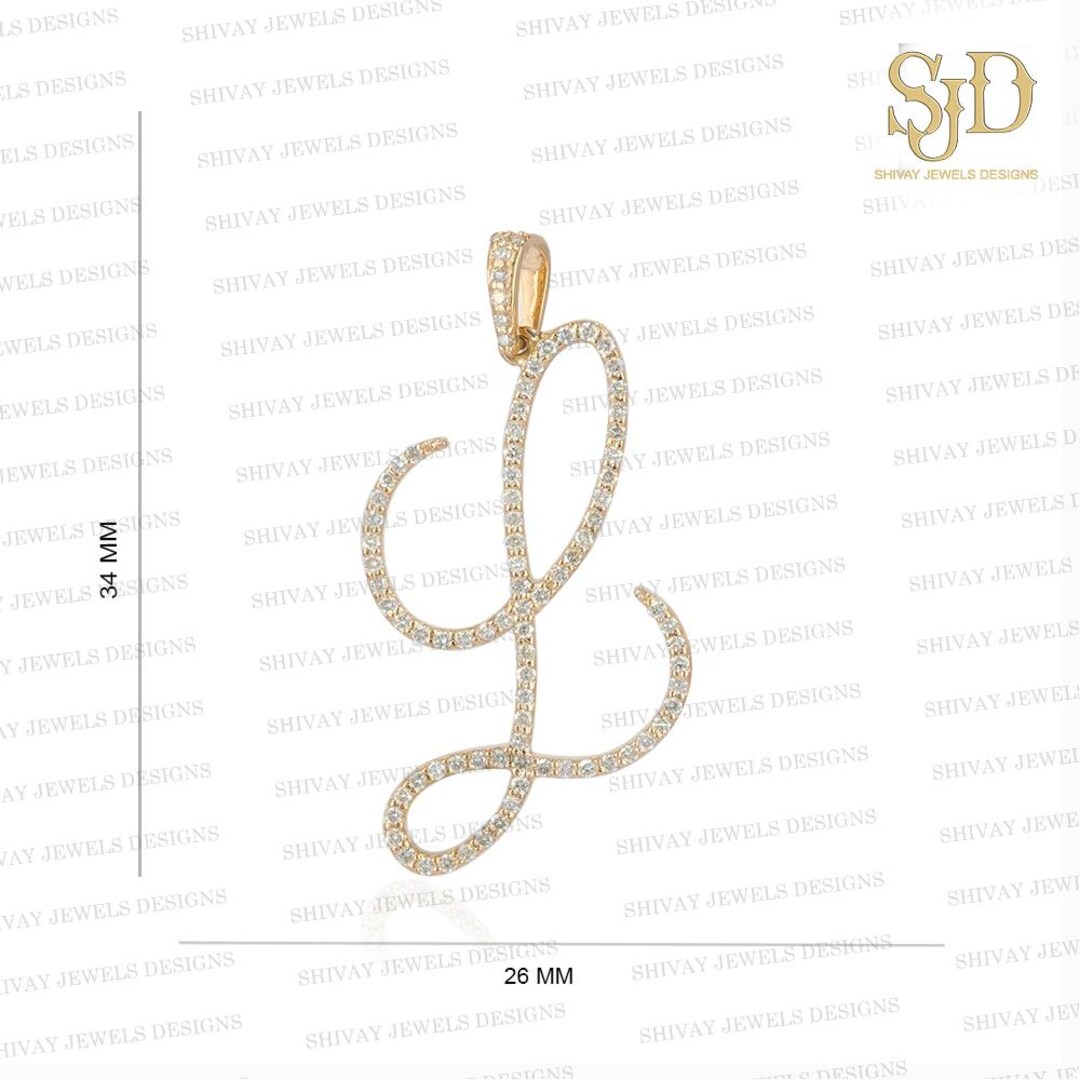 14K Gold Diamond Initial L Letter Pendant, Pave Diamond Pendant, Gold ...