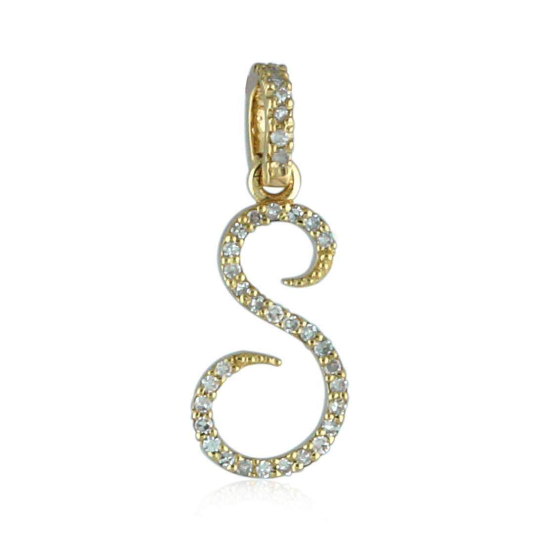 Pave Diamond S Initial Pendant: 14K Solid Gold Letter Charm, Handmade ...