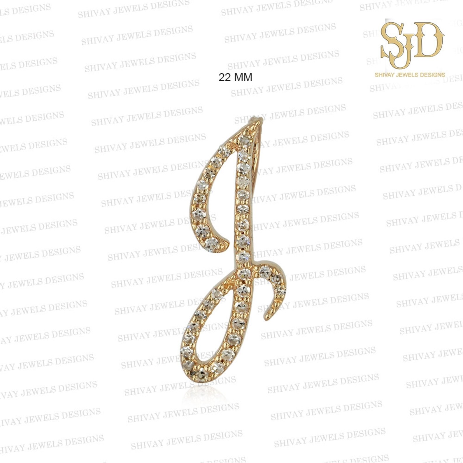 Solid 14K Yellow Gold J Initial Charm, Natural White Diamond Letter ...