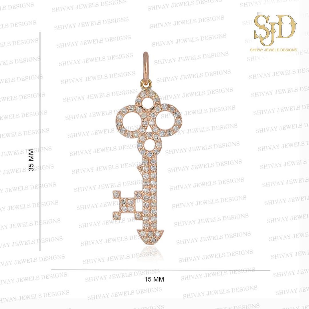 Solid 14K Gold Pave Diamond Key Pendant, Diamond Key Charm, Key ...